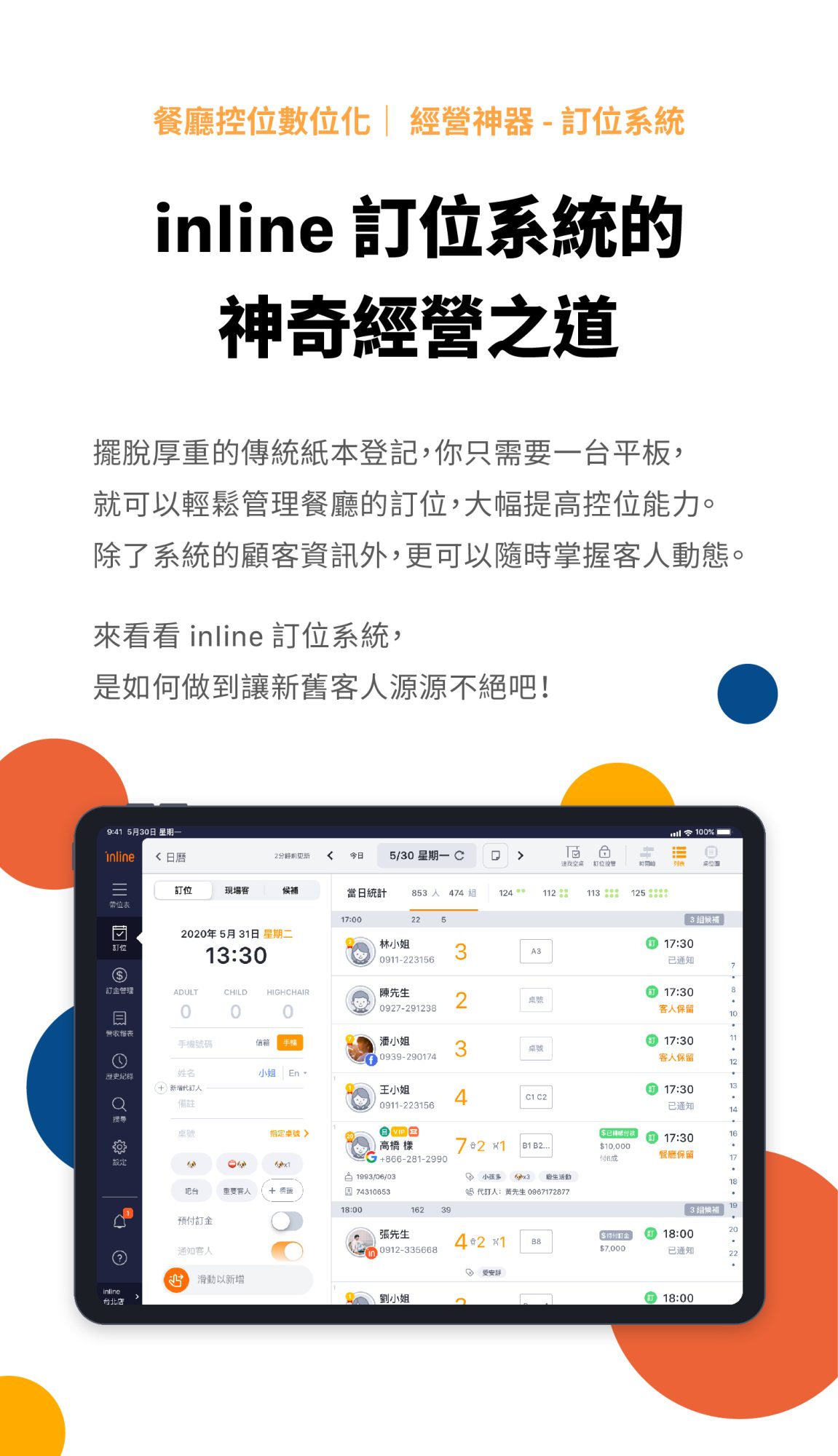 訂位管理 - inline - Restaurant Operations Platform - inline - - 予約/順番受付管理[:]